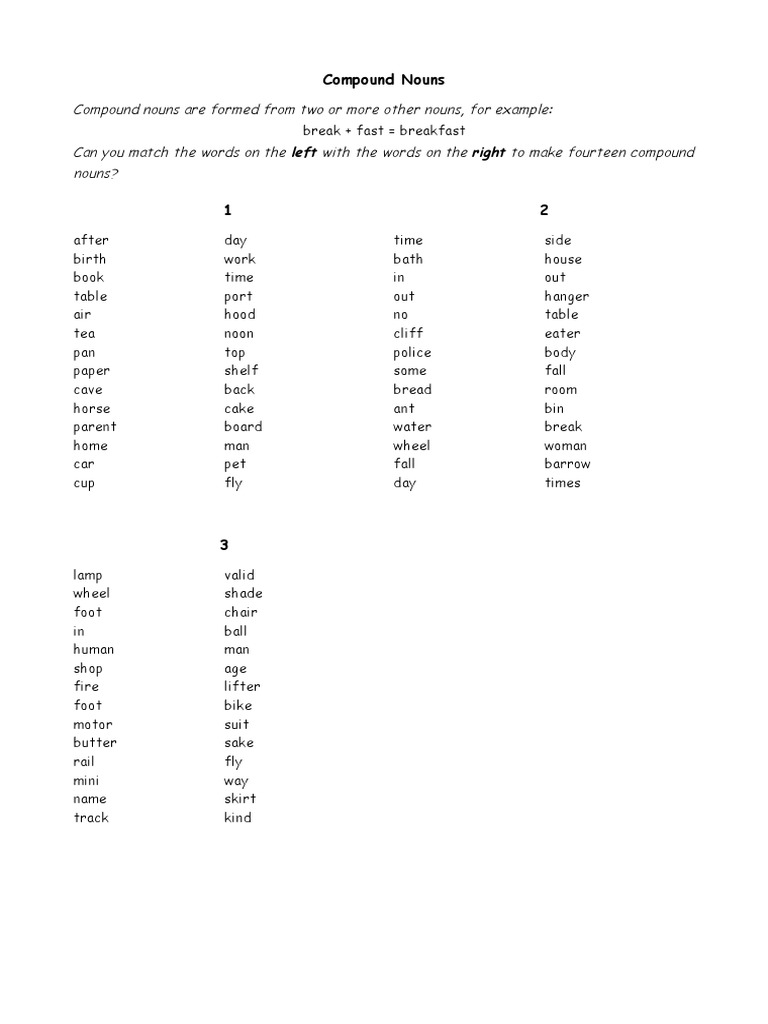 Compound Nouns Matching Exercise | PDF