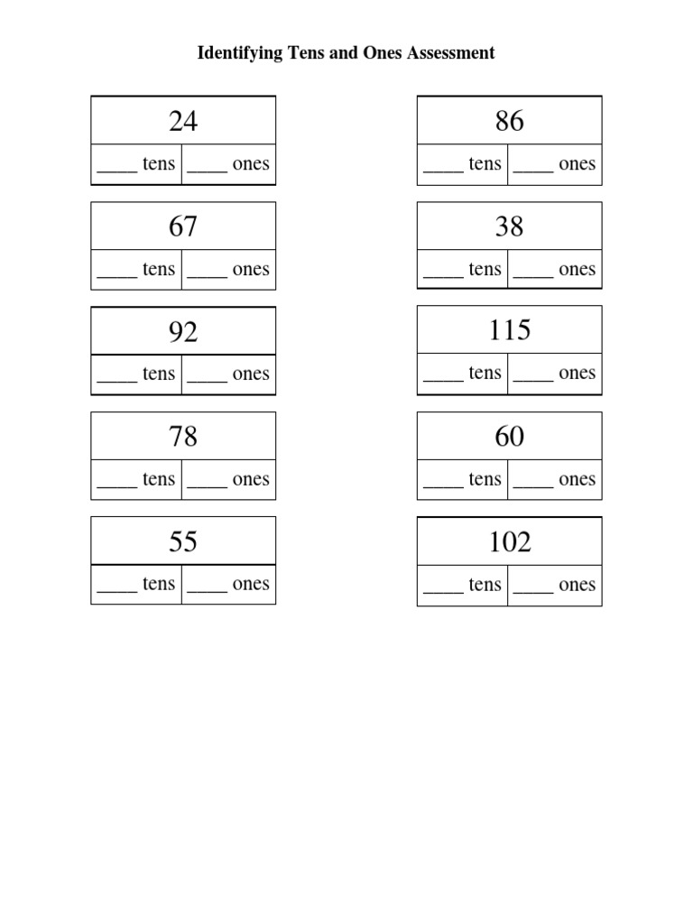 Identifying Tens and Ones Assessment | PDF