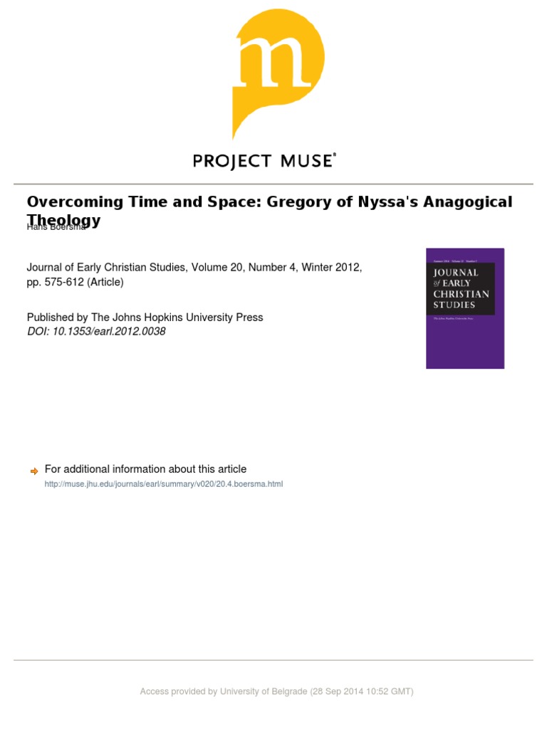 Hans Boersma - Overcoming Time and Space. Gregory of Nyssa's Anagogical ...