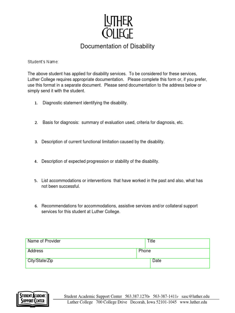 Disability Documentation Form PDF | PDF