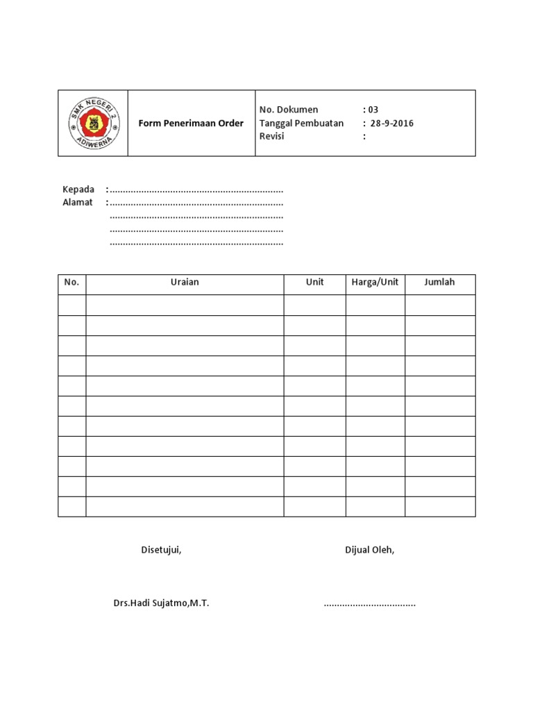 Form Penerimaan Order | PDF