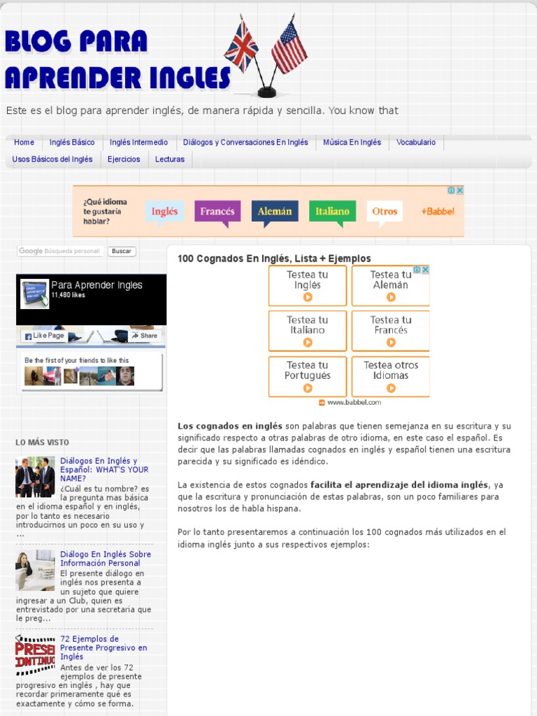 100 Cognados en Inglés, Lista + Ejemplos - Blog para Aprender Ingles ...