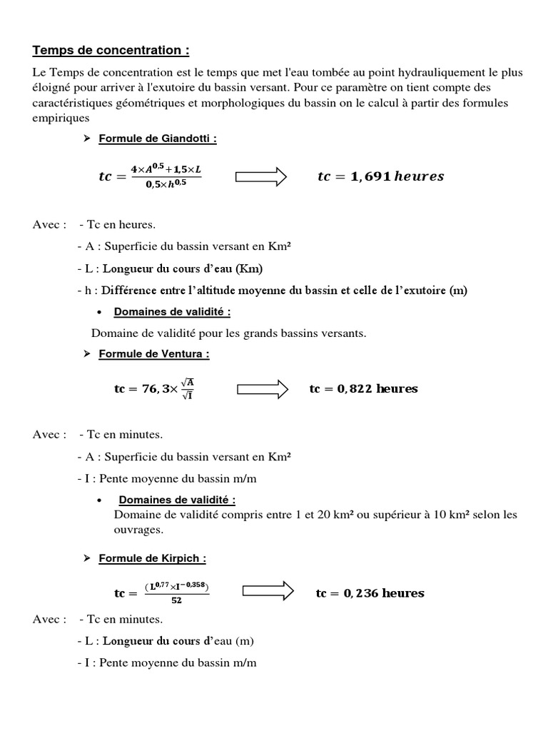 Temps de Concentration | PDF | Bassin versant | Eau et l'environnement