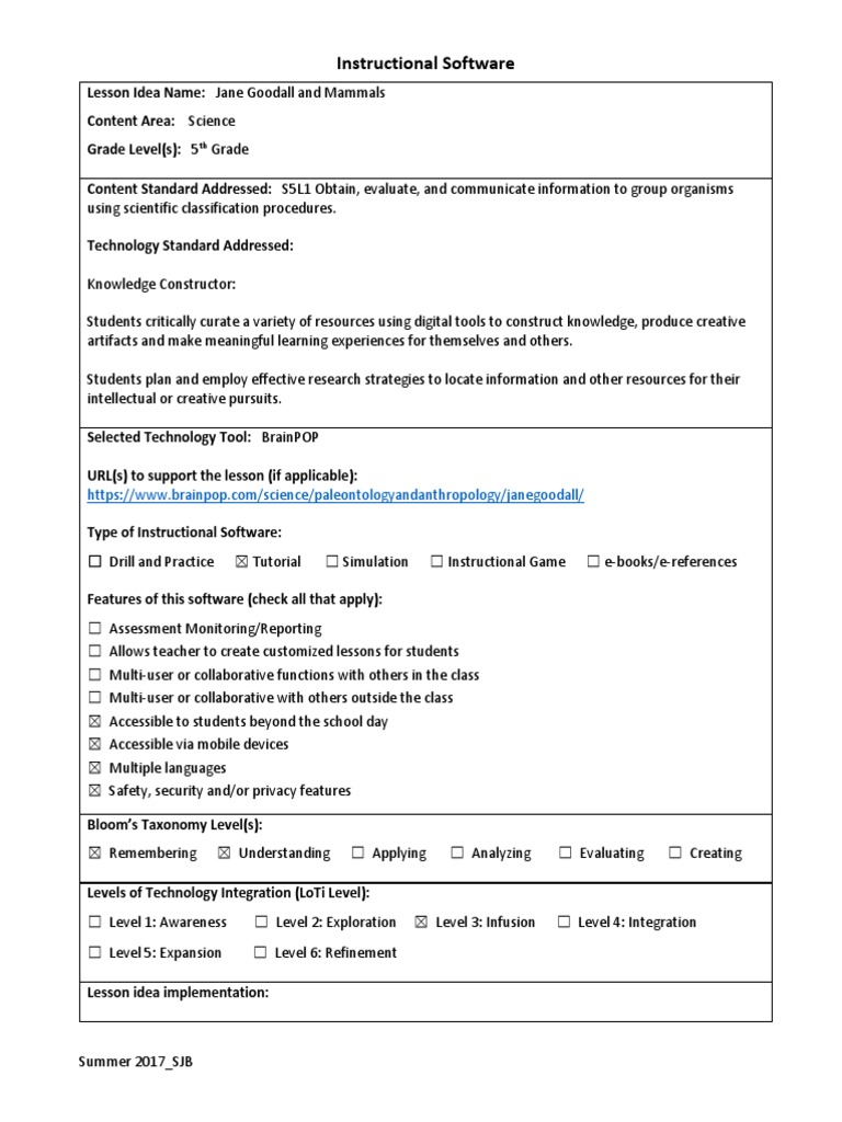 Jane Goodall Lesson Plan for 5th Grade | PDF | Cognition | Science And ...