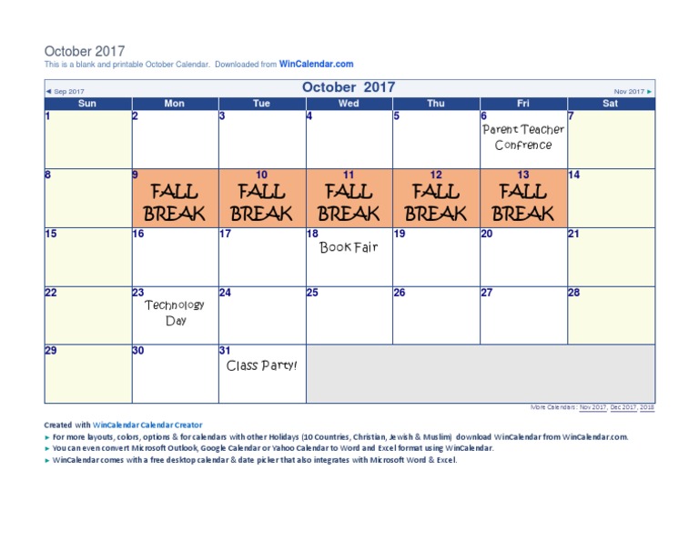 October 2017 Calendar | PDF