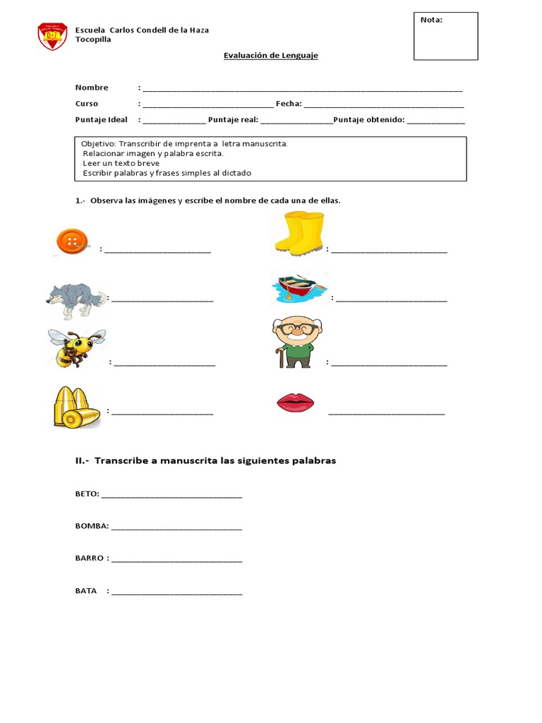 Evaluación de Lenguaje Letra B 2do C | PDF