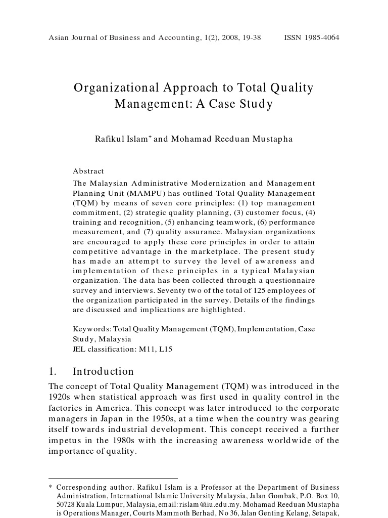 Case Study On TQM | PDF | Quality Management | Quality Assurance
