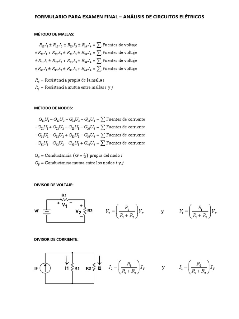 Formulario Examen Final Circuitos Eléctricos | PDF