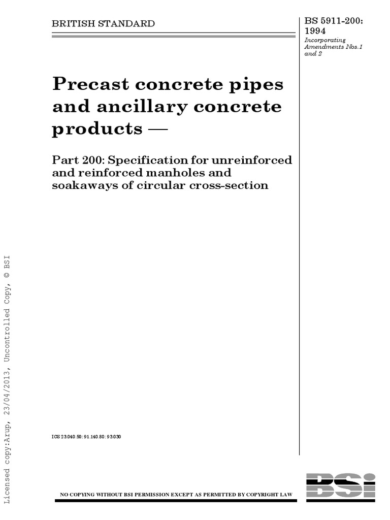 BS5911-200 (1994) | PDF | Concrete | Cement
