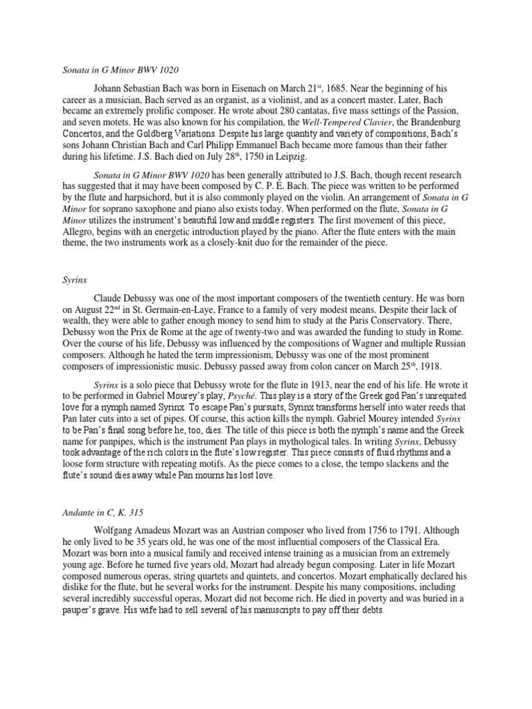 Program Notes | PDF | Johann Sebastian Bach | Wolfgang Amadeus Mozart