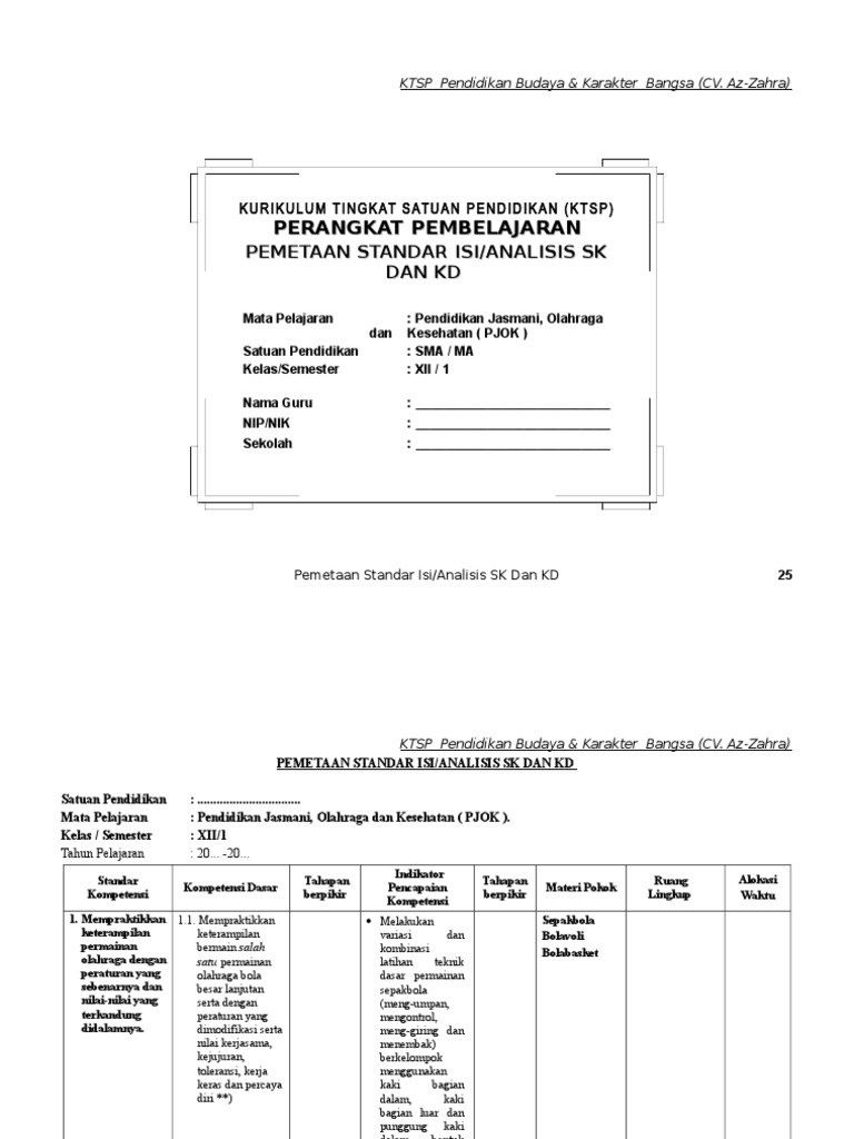 Pemetaan SK KD Penjas Kelas Xii SMT 1 | PDF