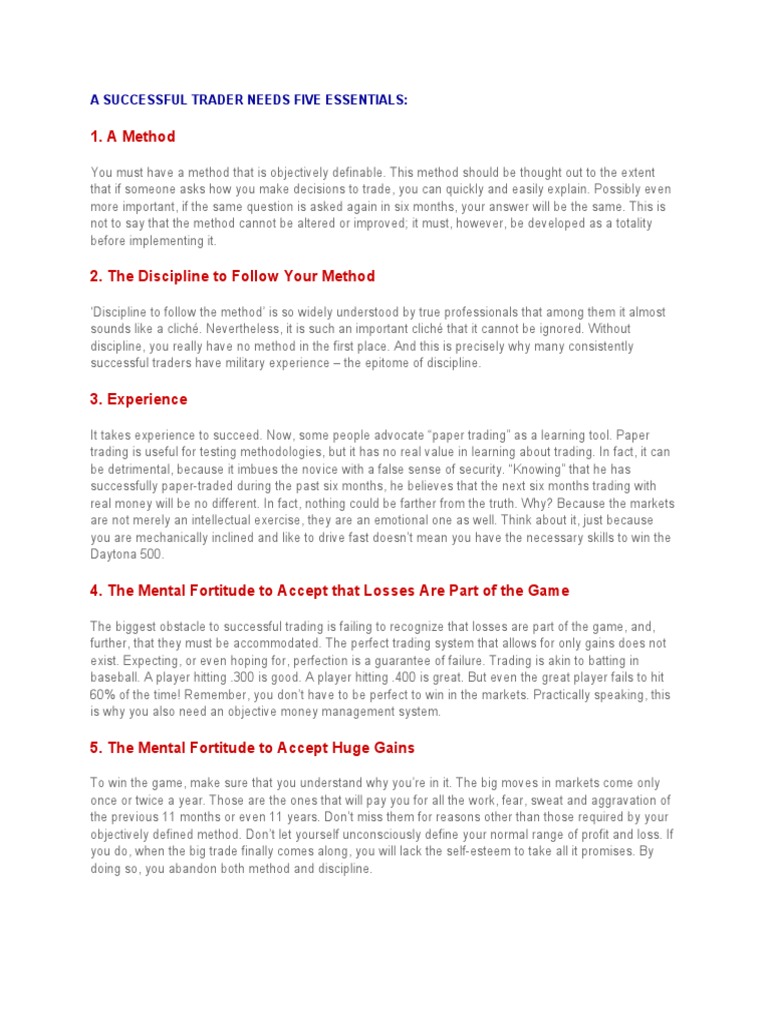 A Successful Trader Needs Five Essentials | PDF | Experience | Psychology