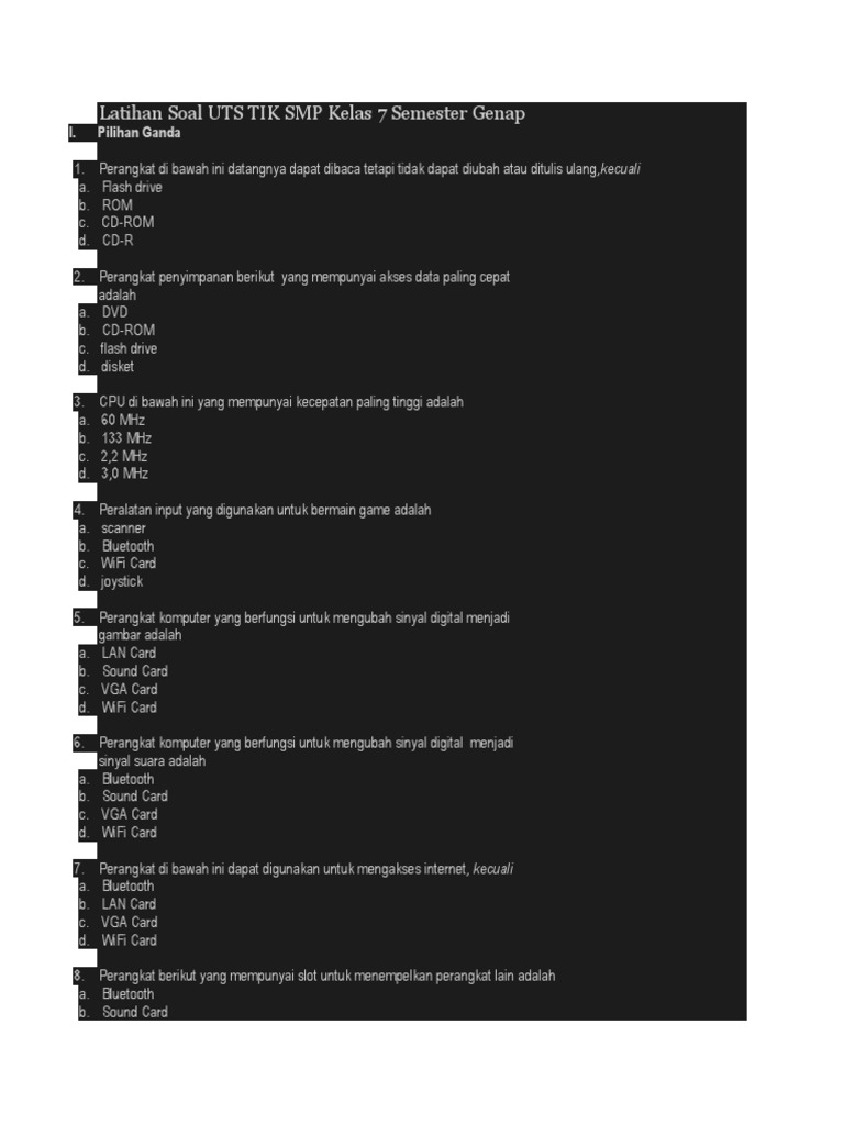 Latihan Soal UTS TIK SMP Kelas 7 Semester Genap | PDF