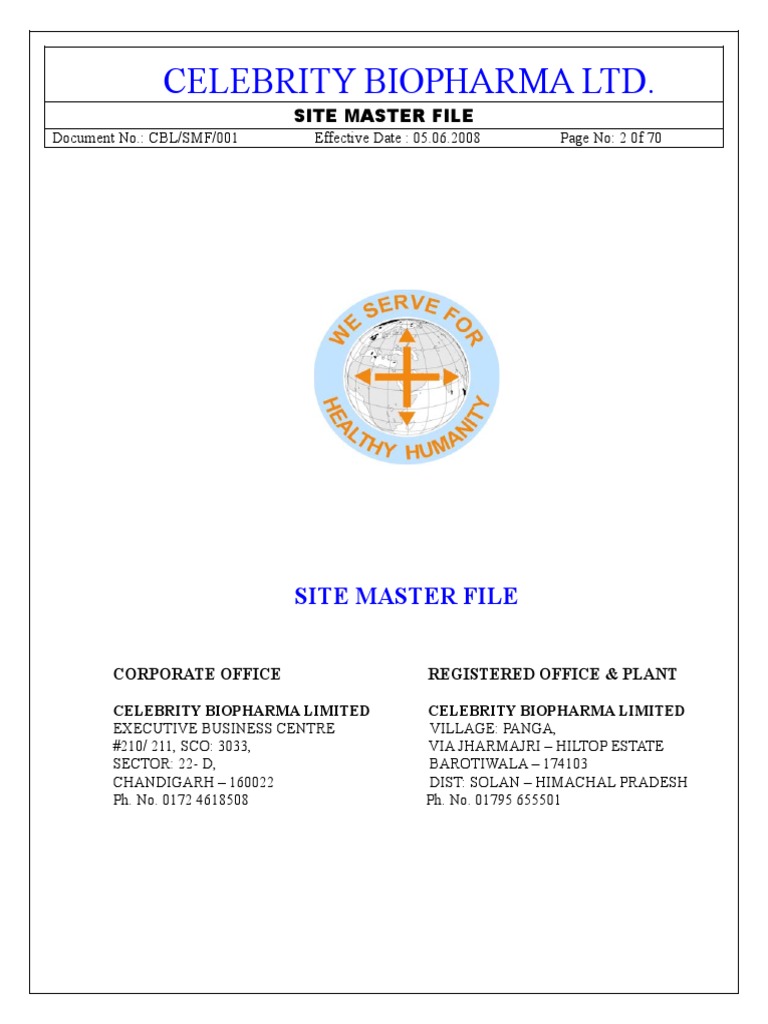 Celebrity Biopharma Site Master File | PDF | Quality Assurance ...