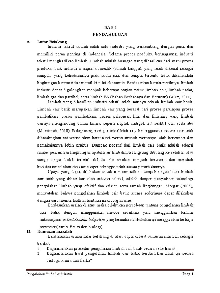 Pengolahan Limbah Cair Batik Sederhana | PDF