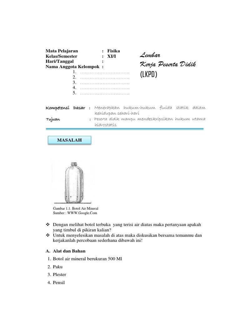 LKPD 1 Tekanan Hidrostatis | PDF