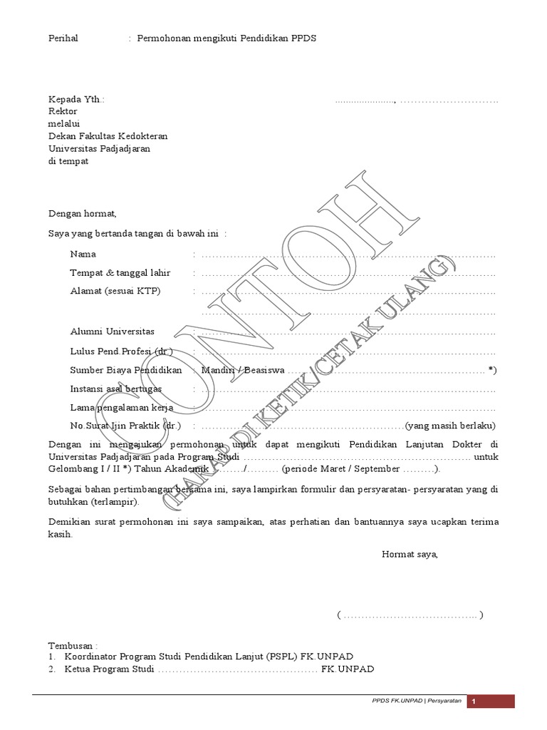 Contoh Surat Permohonan PPDS Rev | PDF