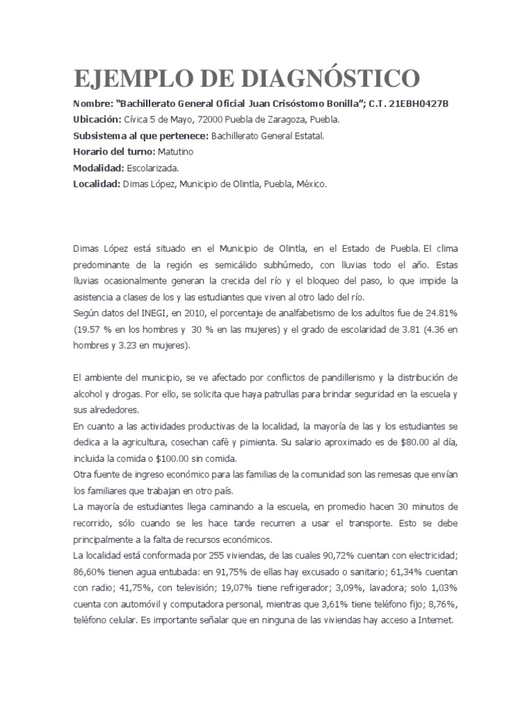 Ejemplo de Diagnóstico Educativo | PDF | Aprendizaje | Educación Secundaria