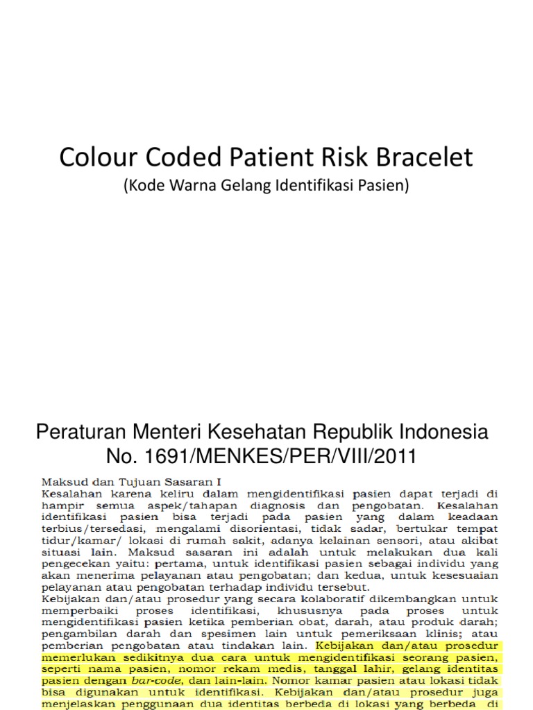 Colour Coded Patient Risk Bracelet | PDF
