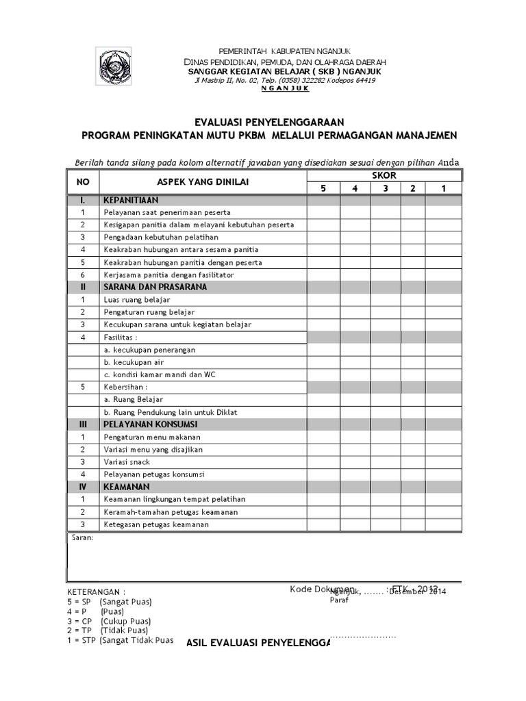 Form Evaluasi Penyelenggaraan Dan Form Hasilnya | PDF