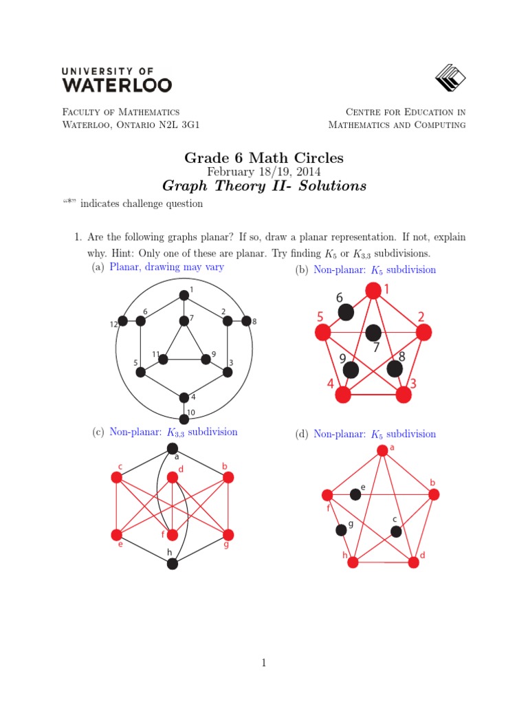 Graph Theory II: Planarity Solutions | PDF | Vertex (Graph Theory ...