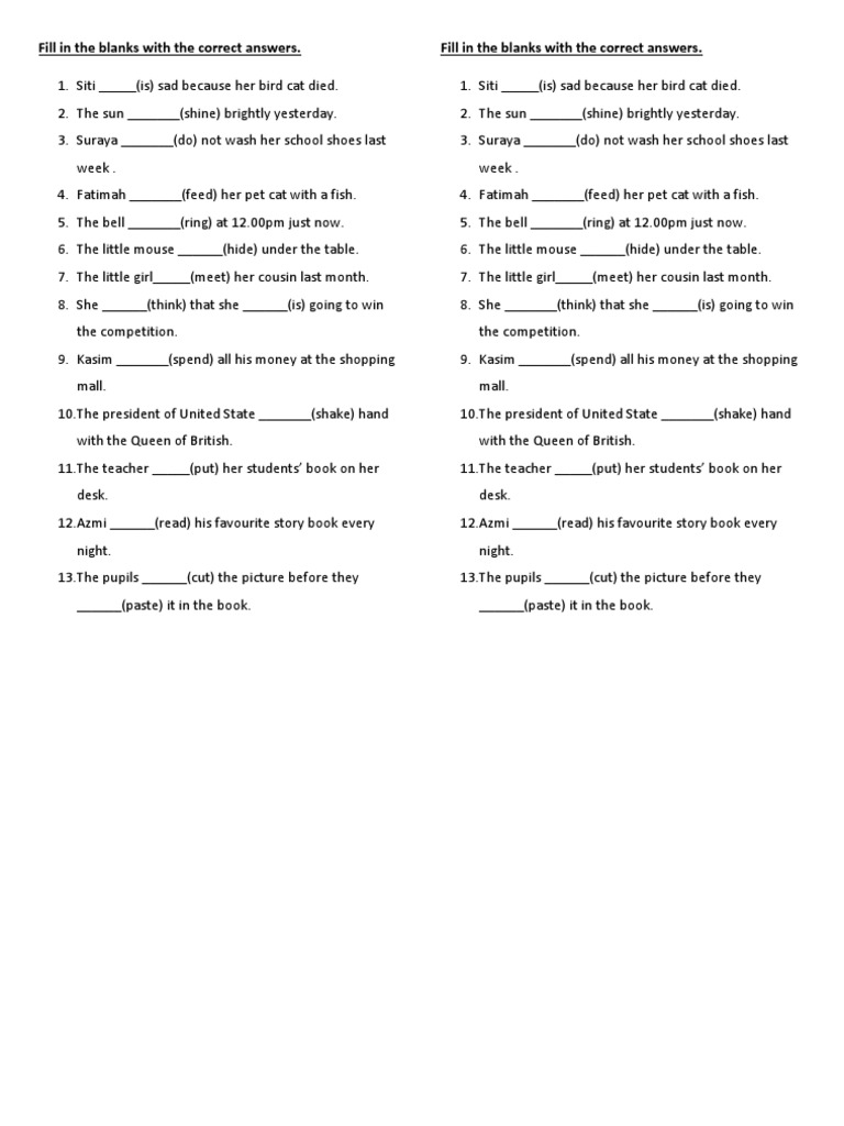 Fill in The Blanks With The Correct Answers. Fill in The Blanks With ...