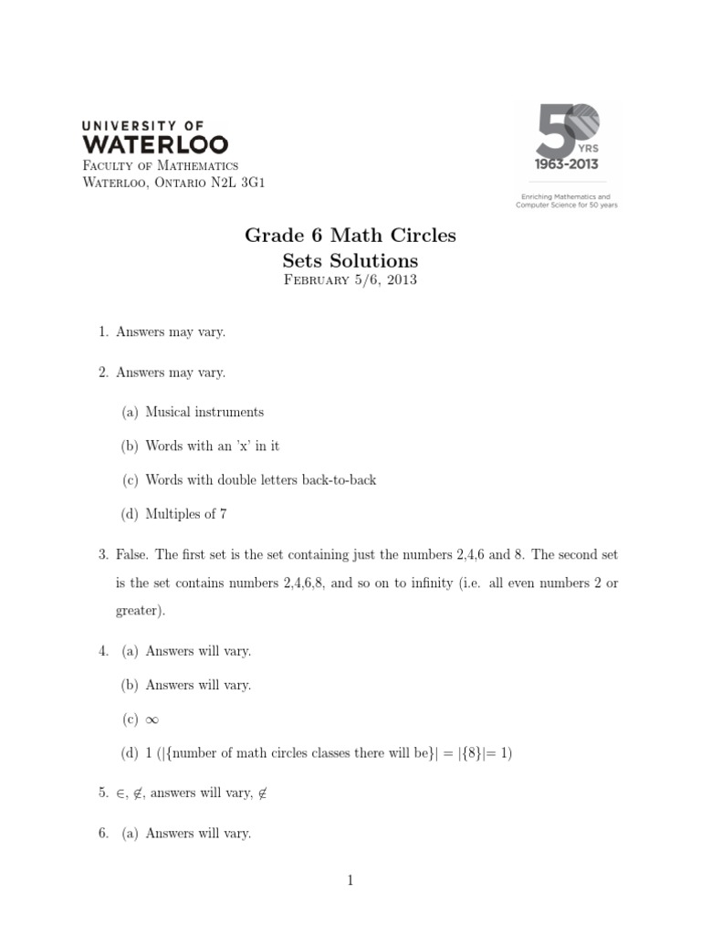 Working With Sets - Answers | PDF | Mathematical Concepts | Formalism ...