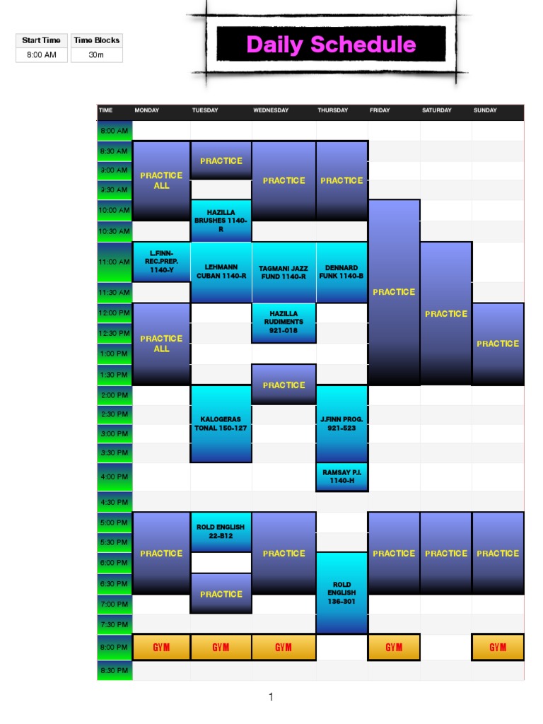 Weekly class and practice schedule | PDF