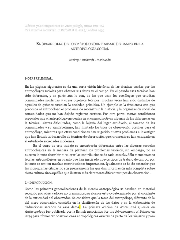 Audrey Richards | PDF | Antropología | Tribu