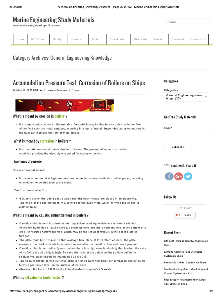 Accumulation Pressure Test, Corrosion of Boilers On Ships | PDF ...
