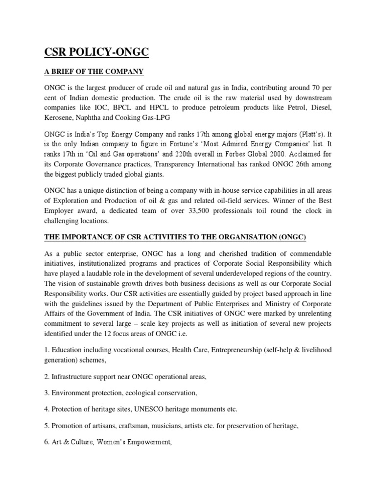 Ongc Csr Policy | Corporate Social Responsibility | Empowerment