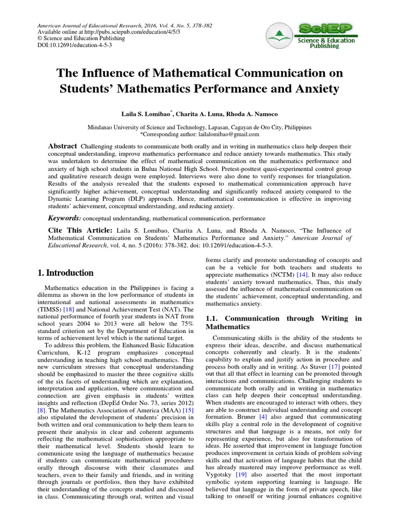 The Influence of Mathematical Communication On Student's Mathematic ...