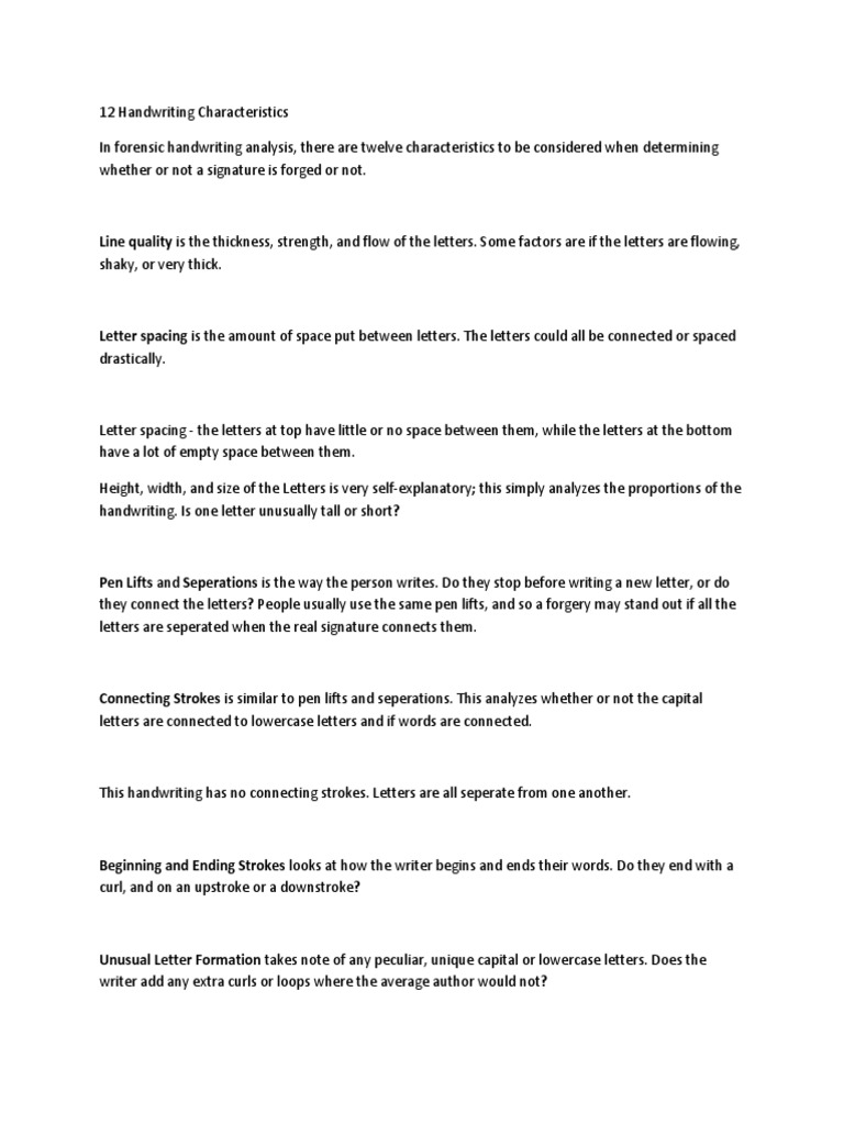 12 Handwriting Characteristics | PDF | Pen | Optics