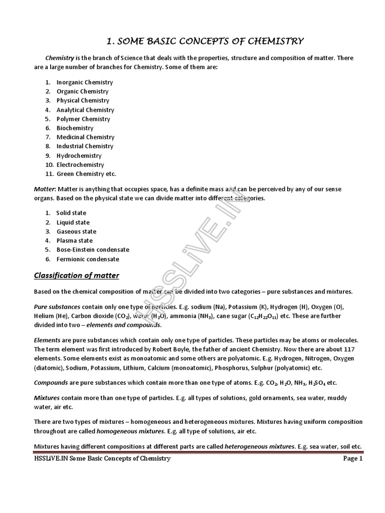 Some Basic Concepts of Chemistry | PDF | Mole (Unit) | Solution