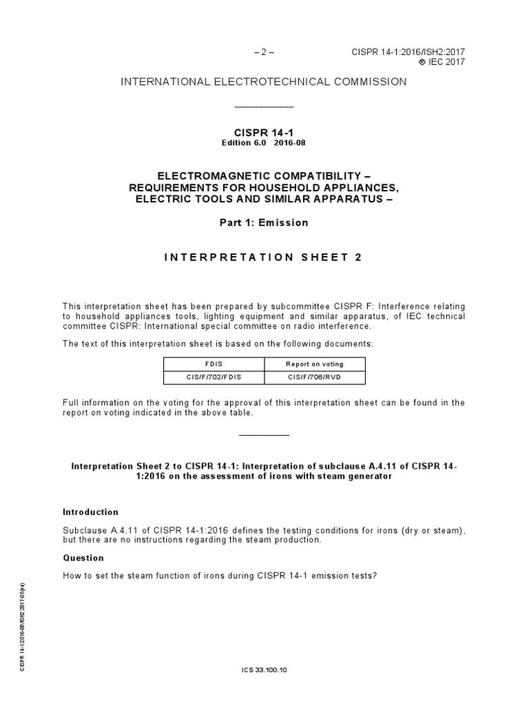 Cispr14 1 I2 (Ed6.0) en | PDF | International Electrotechnical Commission | Electromagnetic ...