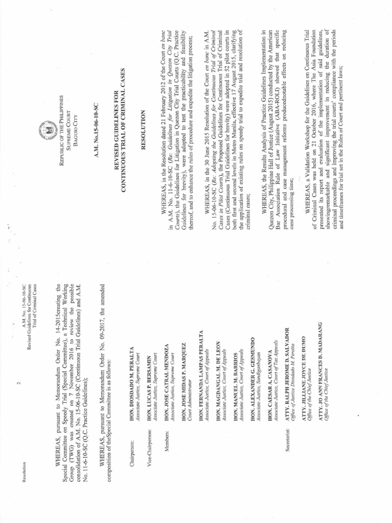 Am No 15-06-10-SC Continuous Trial PDF | PDF