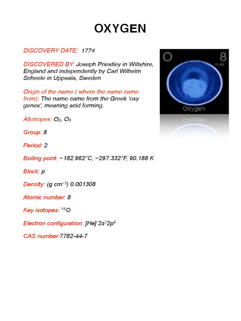 Oxygen Element Card | PDF