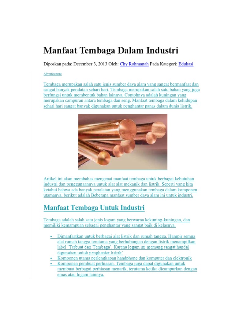Manfaat Tembaga | PDF | Sains & Matematika