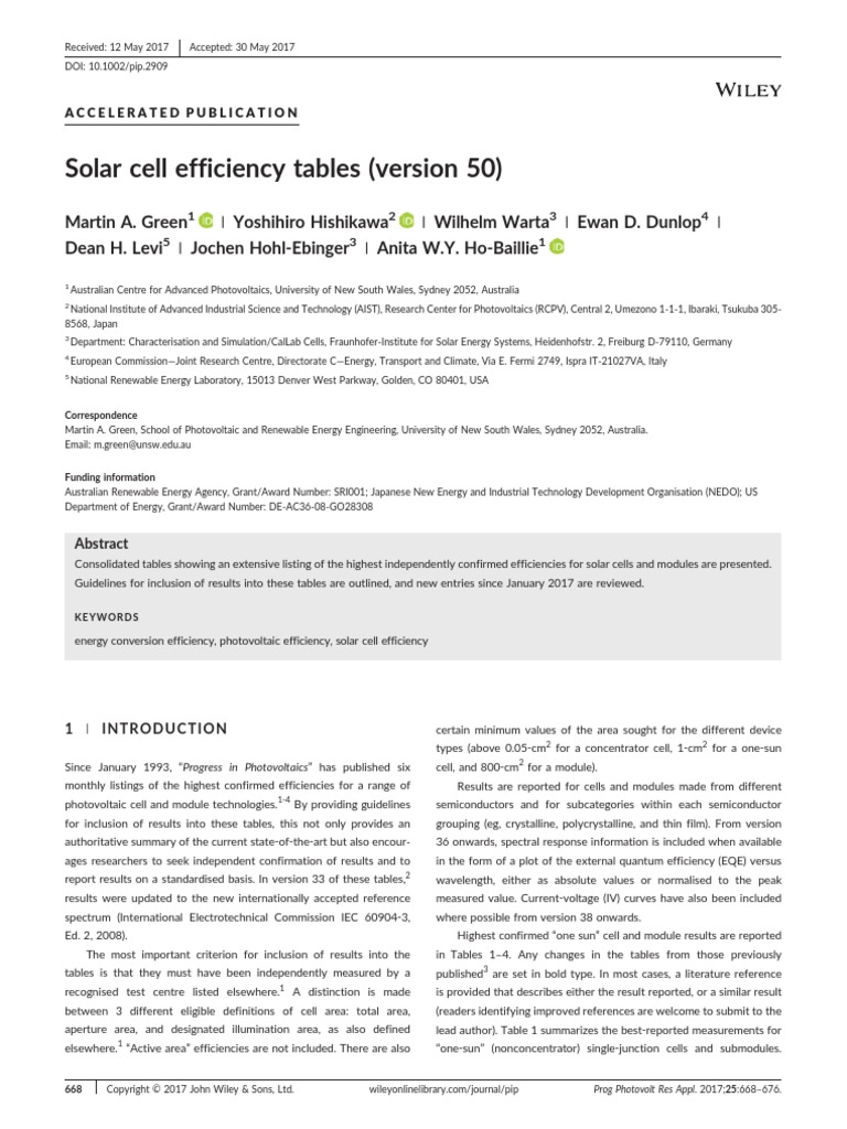 Solar Cell Efficiency Tables (Version 50) | PDF | Solar Cell | Thin ...
