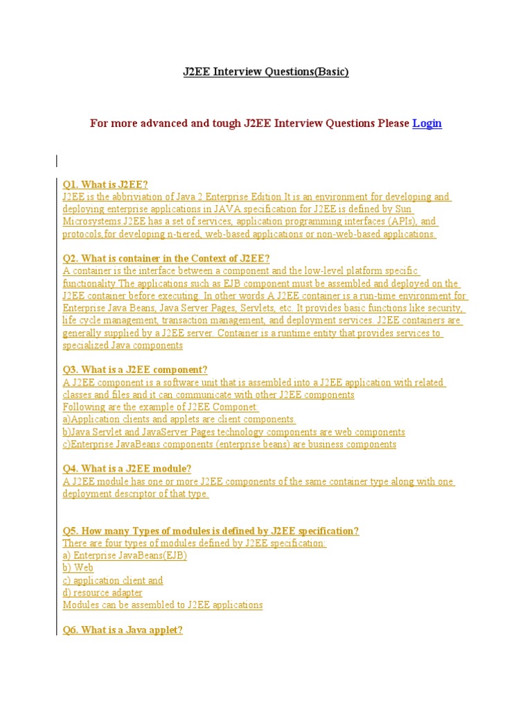 J2ee Interview Questions Pdf Java Programming Language Software Engineering 
