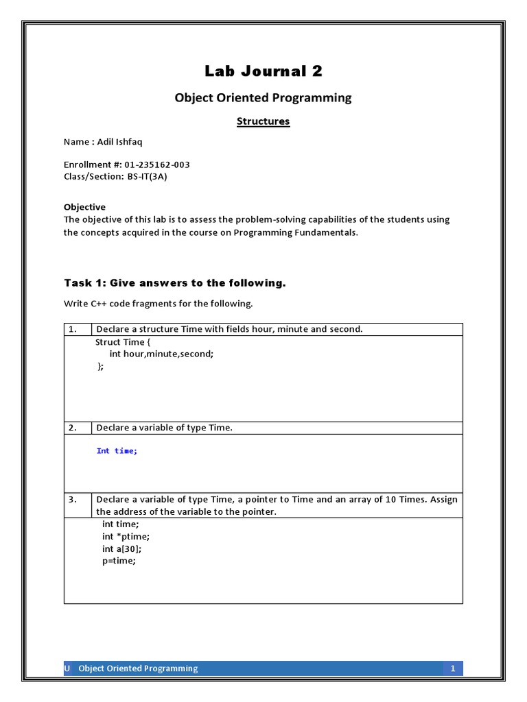 Lab Journal 2 Object Oriented Programming Pdf Pointer Computer 9086