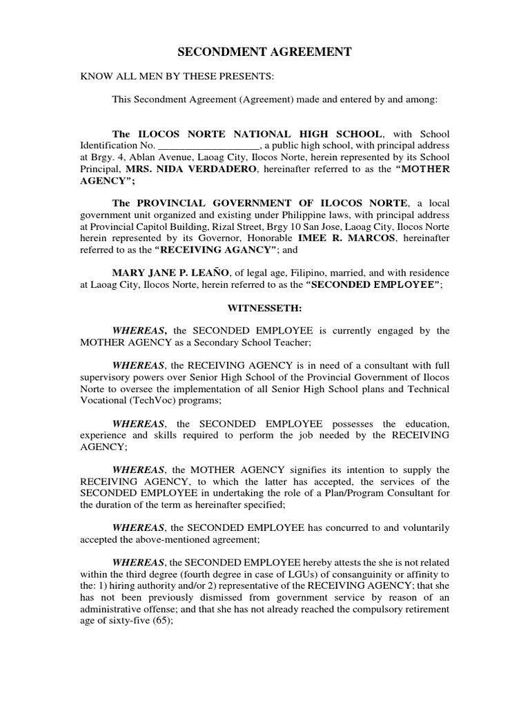 Secondment Agreement | Employment | Government Information