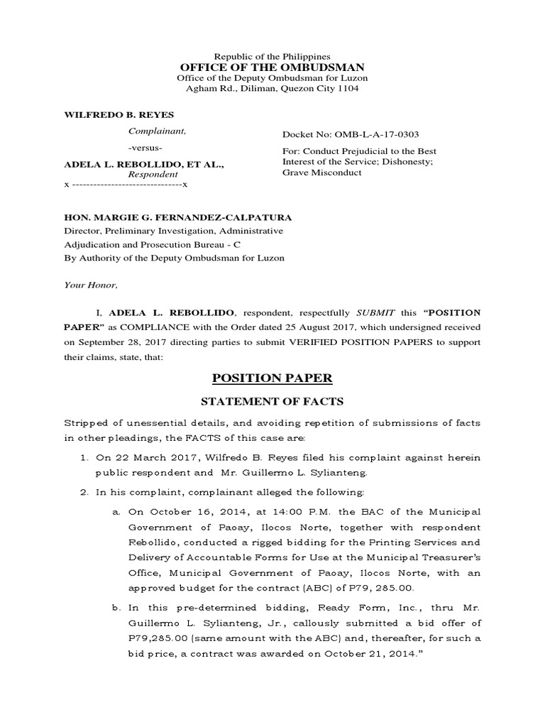 Position Paper Omb Case Paoay | PDF | Appropriations Bill (United ...