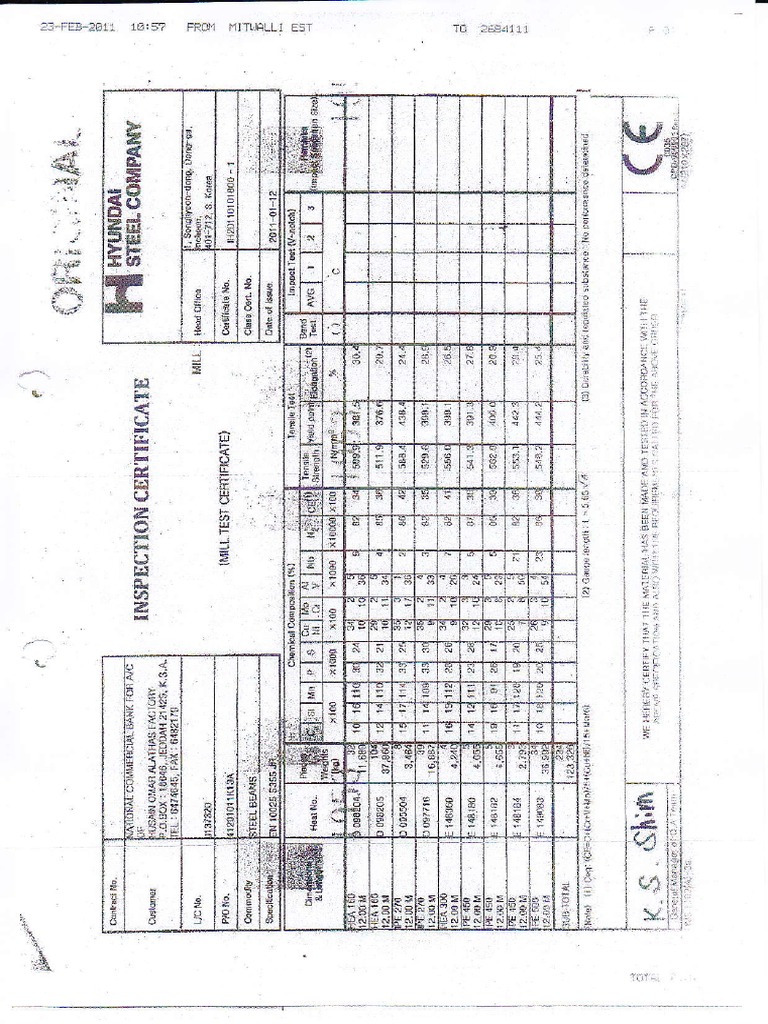 Mill Test Certificate Overview | PDF