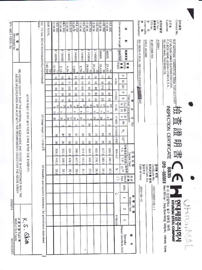 Mill Test Certificate 09 | PDF
