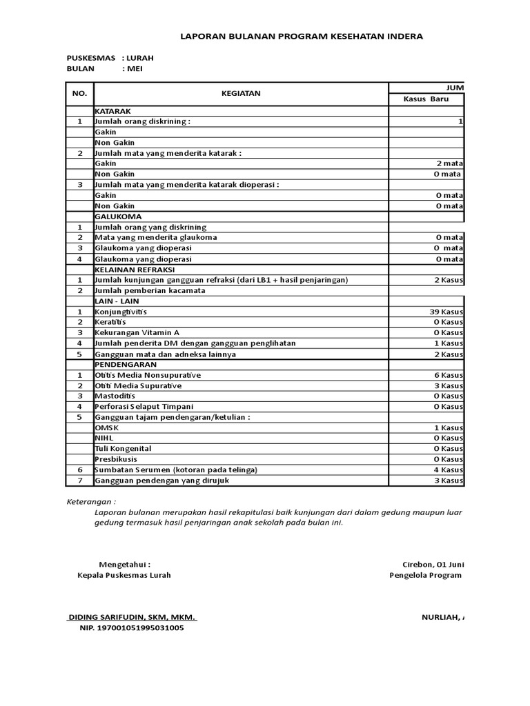 Laporan Bulanan Program Kesehatan Indera | PDF