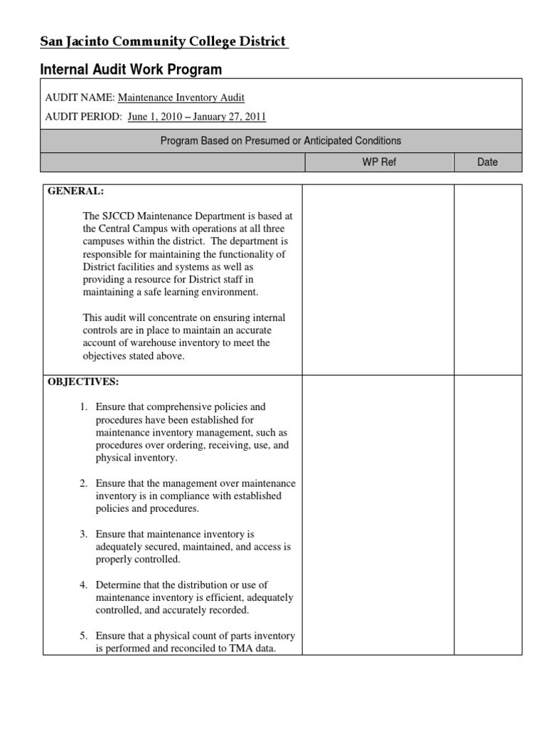 Maintenance Inventory Audit Program | PDF | Audit | Auditor's Report