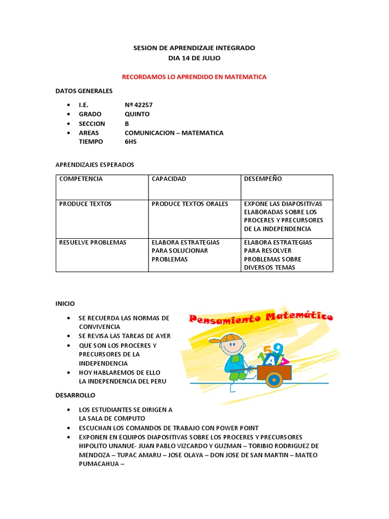 Sesion de Aprendizaje Integrado | PDF