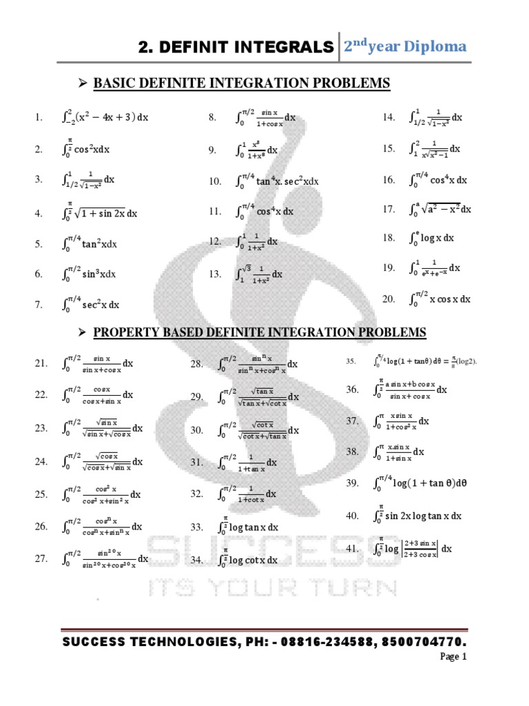 Definit Integrals: Basic Definite Integration Problems | Download Free PDF | Ellipse ...