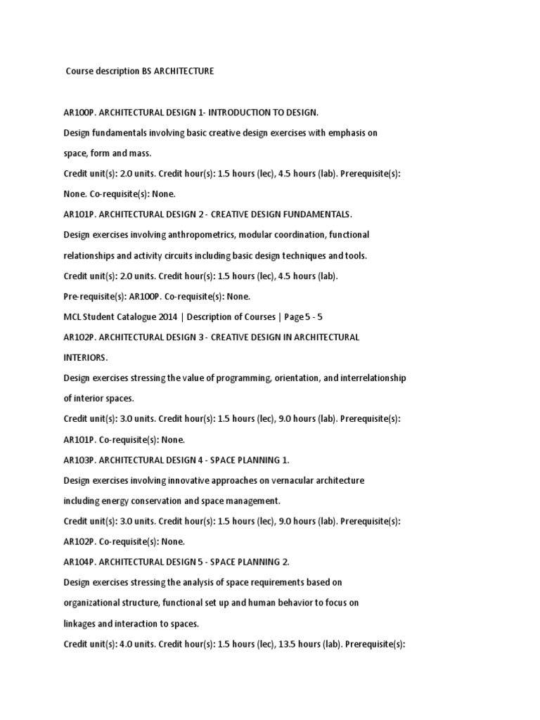 Course Description BS ARCHITECTURE | PDF | Urban Planning | Design